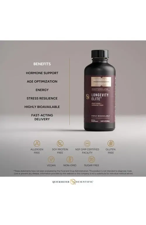 QUICKSILVER SCIENTIFIC Longevity Elite Liposomal Adaptogen And Pregnenolone Tonic