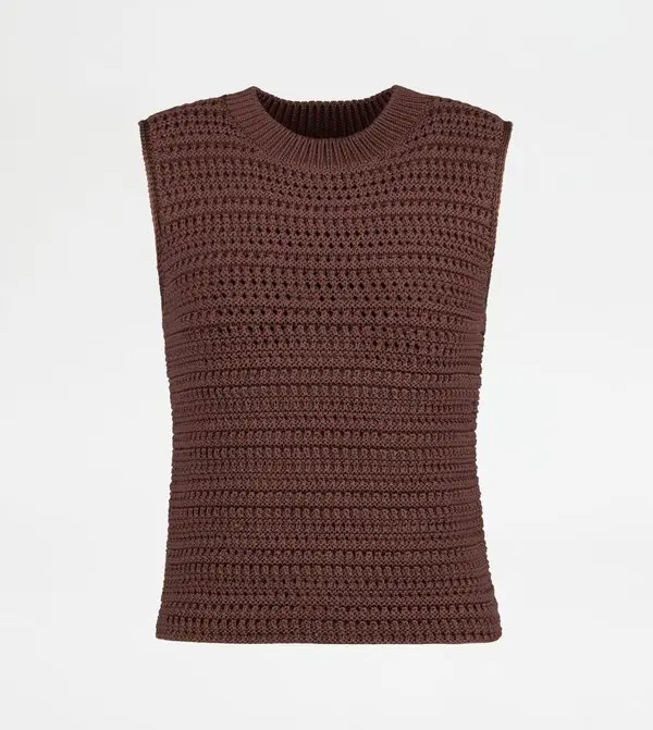 TOD'S Cotton Knit Vest With Crochet Detailing