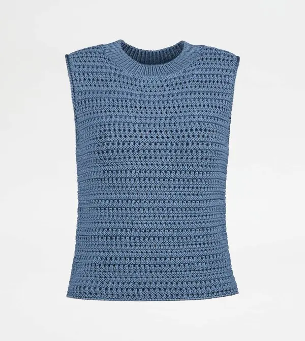 TOD'S Cotton Knit Vest With Crochet Detailing