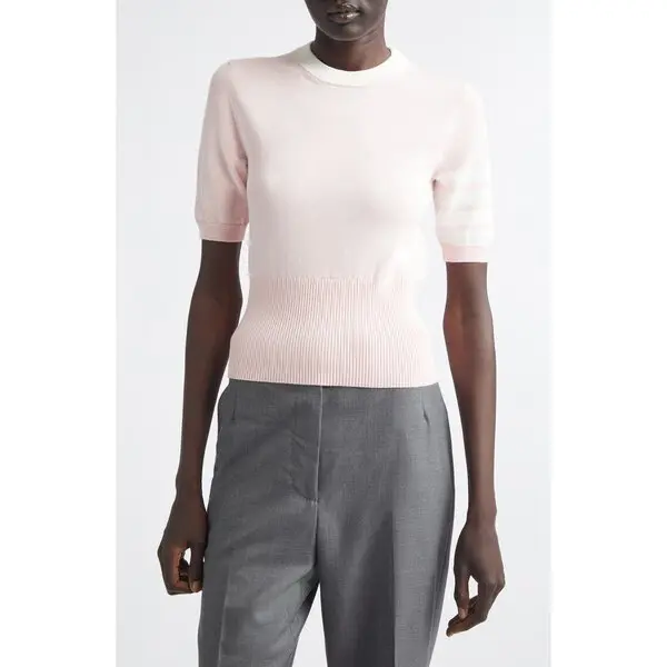 Thom Browne Hector Short Sleeve Sweater - Light Pink