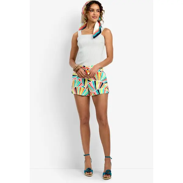 Trina Turk Corbin Printed Cotton-spandex Herringbone Shorts - Coppelia