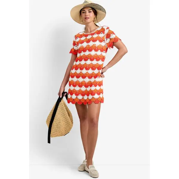 Trina Turk Solana Beach Crochet Mini Dress - Calypso Coral Whitewash