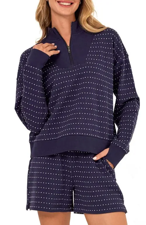 THREADS 4 THOUGHT Kindra Embroidered Dot Quarter Zip Top - Stargazer/ecru