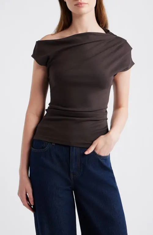 Mango Asymmetric One-shoulder Top - Chocolate