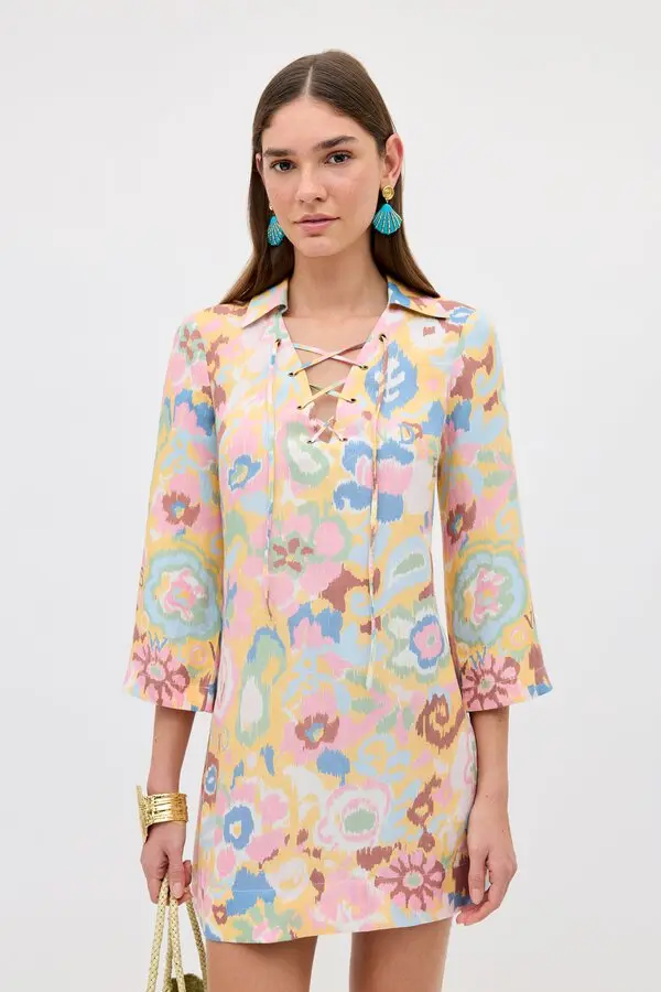 Rixo Lucien Ikat Bloom Mini Dress - Yellow