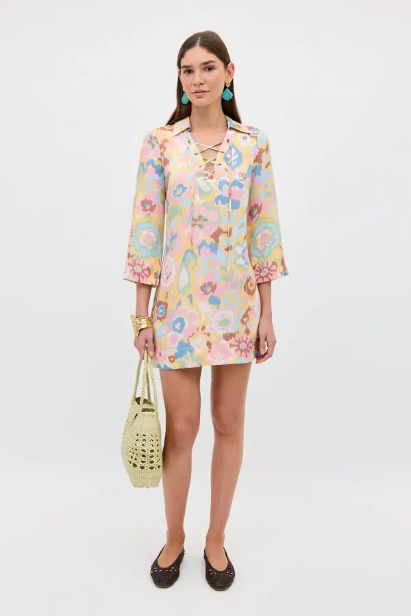 Rixo Lucien Ikat Bloom Mini Dress - Yellow