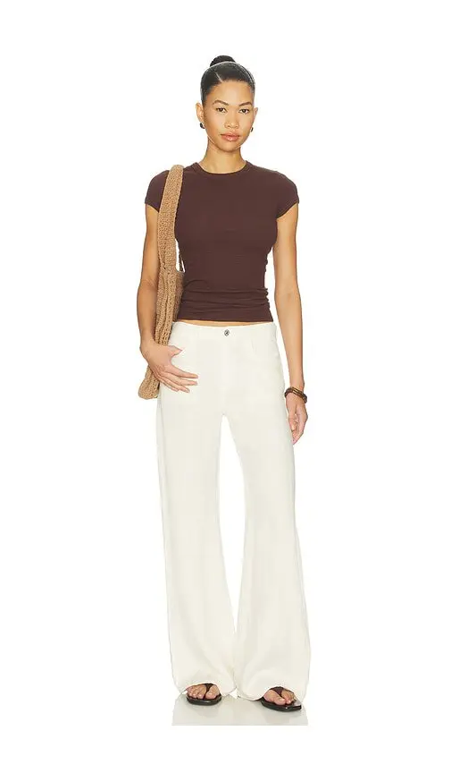 Enza Costa Textured Rib Cap Sleeve Crew