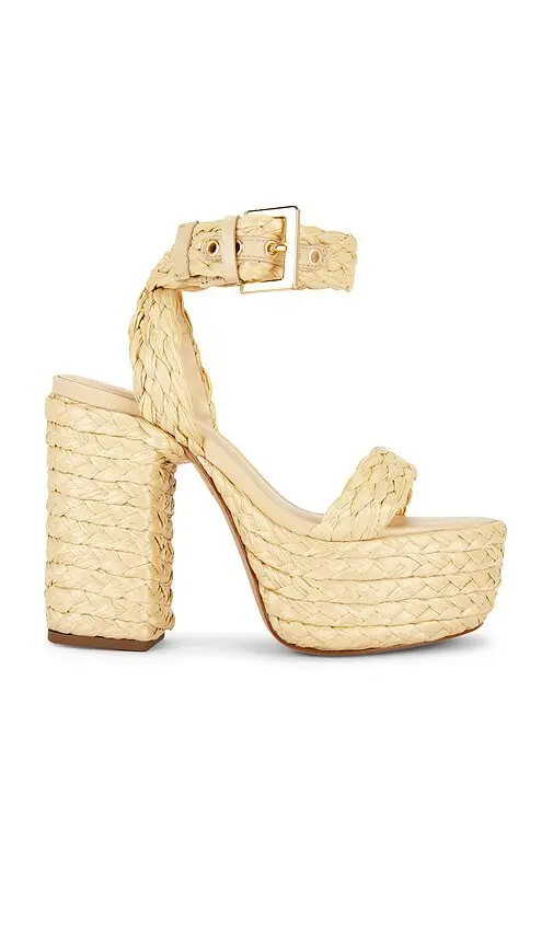 Schutz Ayana Raffia Platform Sandals With Buckle Ankle Strap