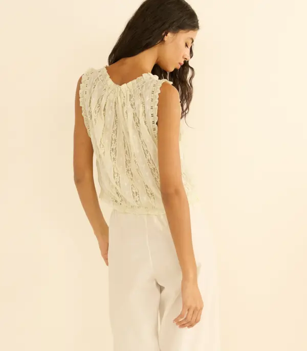 DÔEN Vetiver Lace-paneled Top