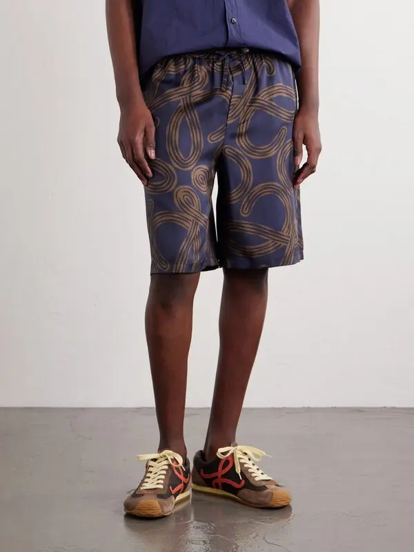 Loewe Printed Silk Straight-leg Shorts - Blue