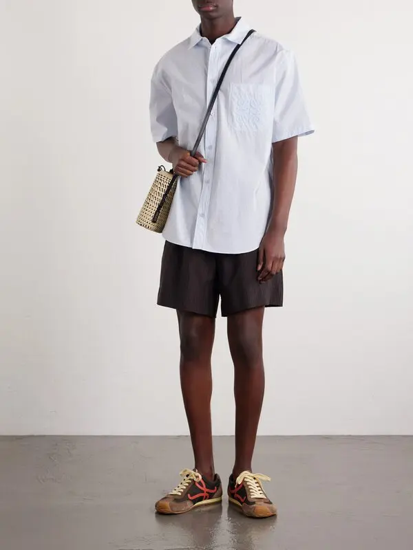 Loewe Paula's Ibiza Logo-embroidered Cotton-blend Shirt - Blue