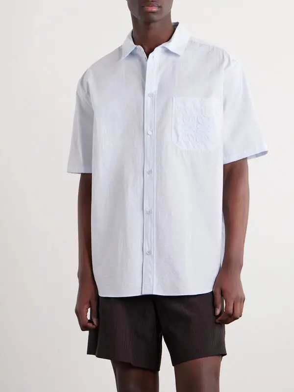 Loewe Paula's Ibiza Logo-embroidered Cotton-blend Shirt - Blue