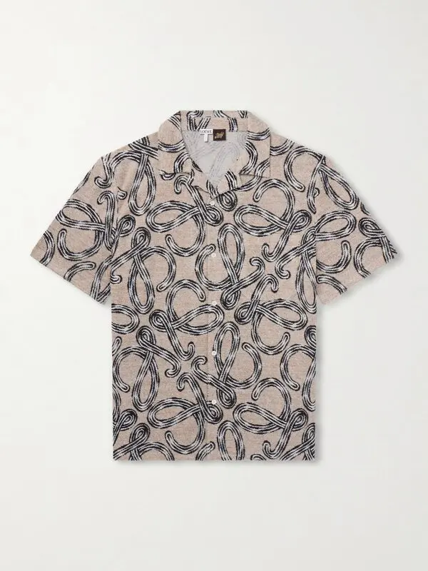 Loewe Paula's Ibiza Camp-collar Printed Cotton-blend Terry Shirt - Neutrals