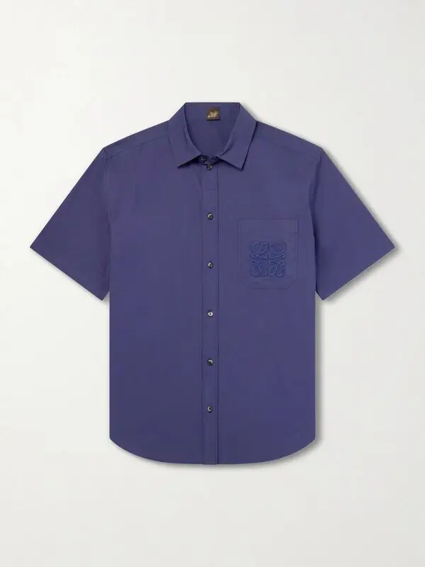 Loewe Paula's Ibiza Logo-embroidered Cotton-blend Shirt - Blue