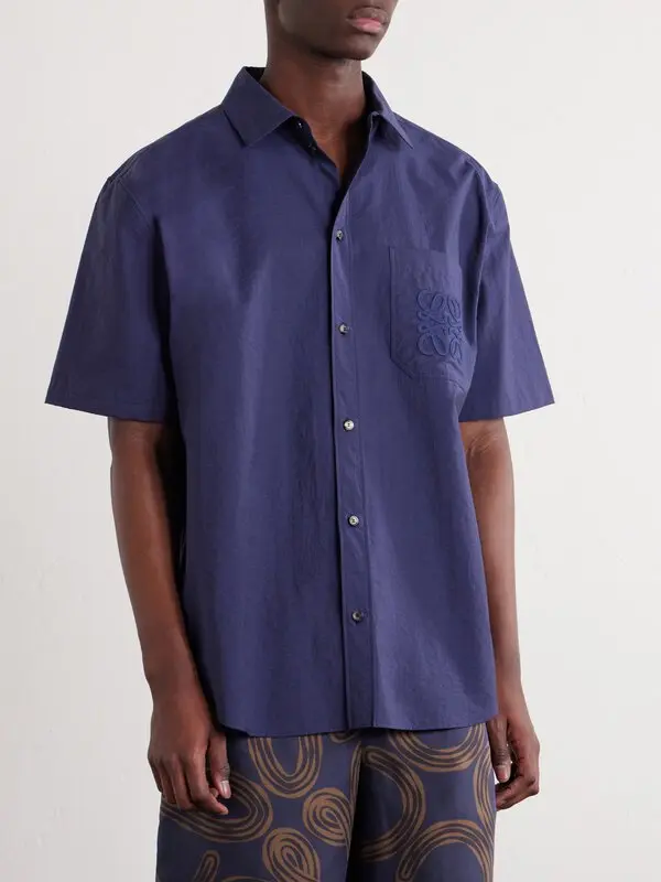 Loewe Paula's Ibiza Logo-embroidered Cotton-blend Shirt - Blue
