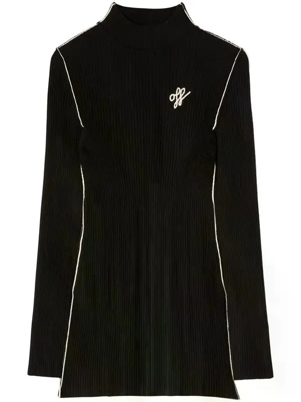 Off-White Embroidered-logo Ribbed Mini Dress
