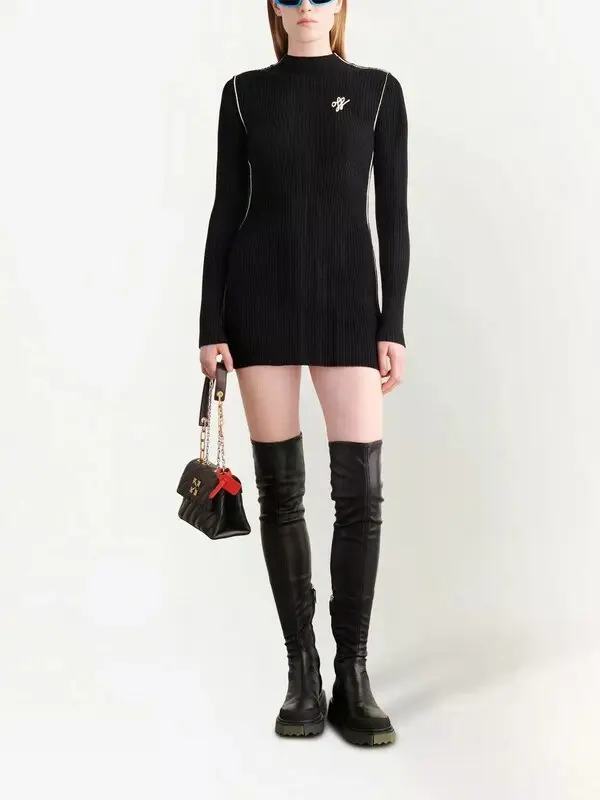 Off-White Embroidered-logo Ribbed Mini Dress