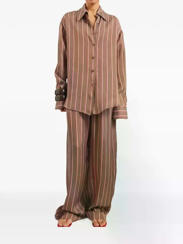 THE FRANKIE SHOP Striped Buttoned Shirt - Brown