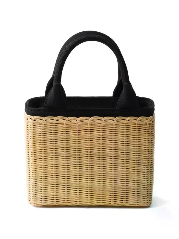 Prada Small Wicker And Canvas Tote Bag - Neutrals