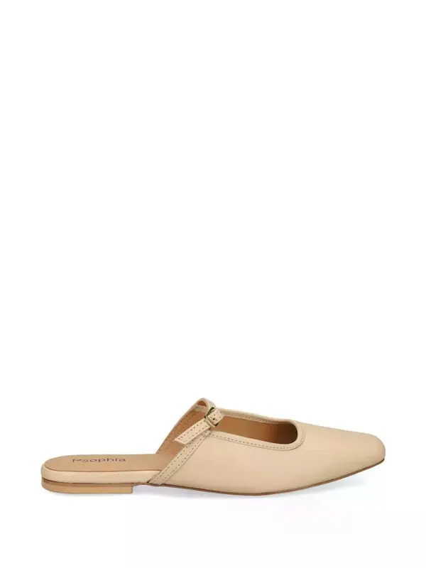 PSOPHIA Buckle-strap Square-toe Flat Mules