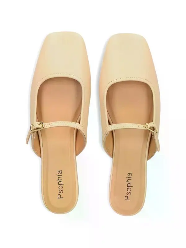 PSOPHIA Buckle-strap Square-toe Flat Mules