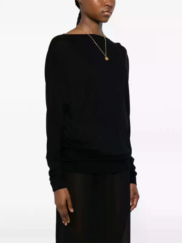 TOTEME Boat Neck Long Sleeve Top - Black