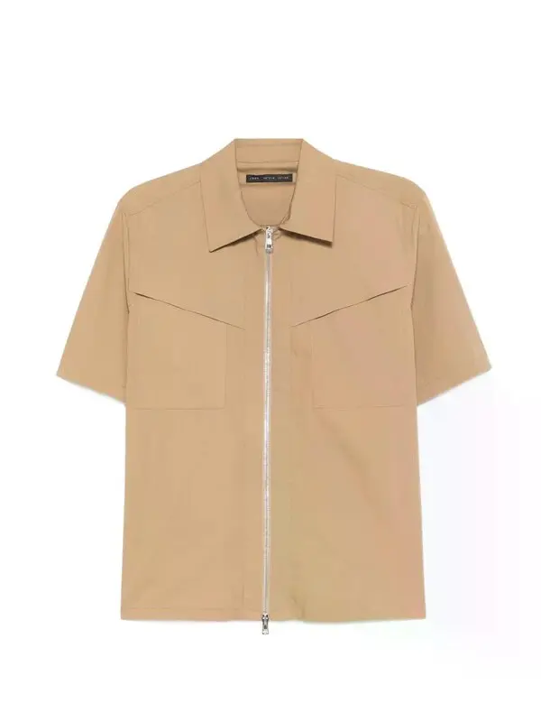 LOW BRAND Zip-up Patch-pocket Shirt