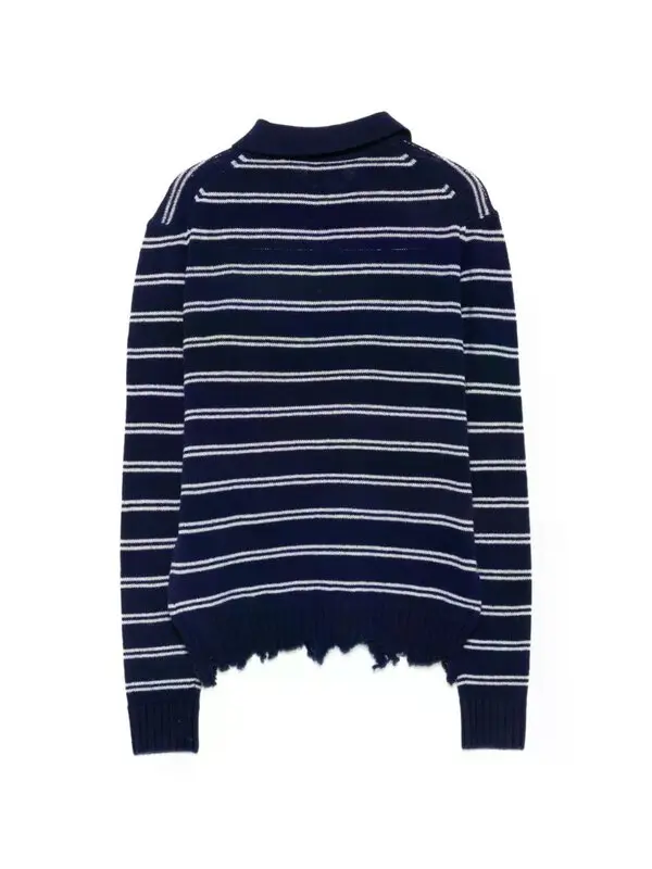 SHUSHU/TONG Striped Distressed-effect Polo Shirt