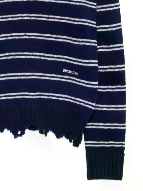 SHUSHU/TONG Striped Distressed-effect Polo Shirt