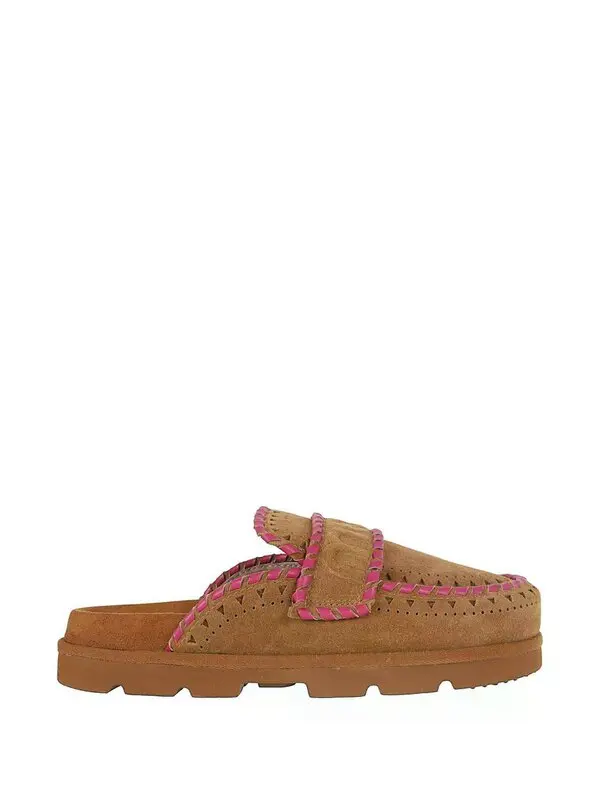 Mou Whipstitch-trim Perforated Mules - Brown