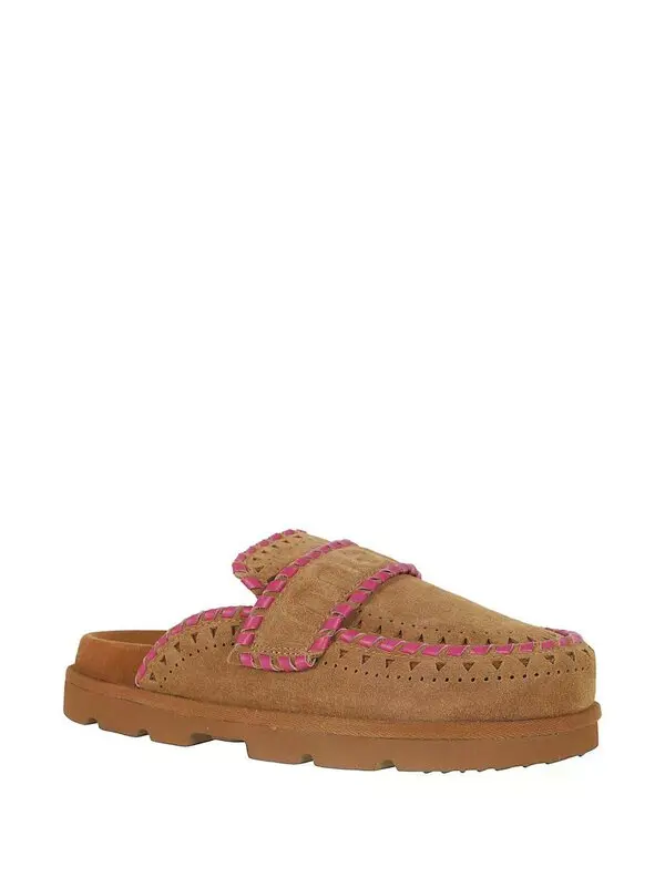 Mou Whipstitch-trim Perforated Mules - Brown