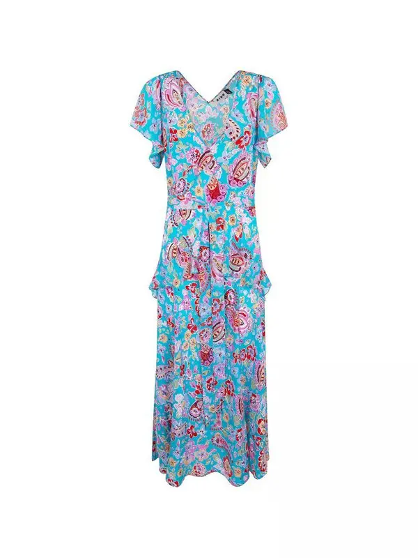 Rixo Floral Print V-neck Midi Dress