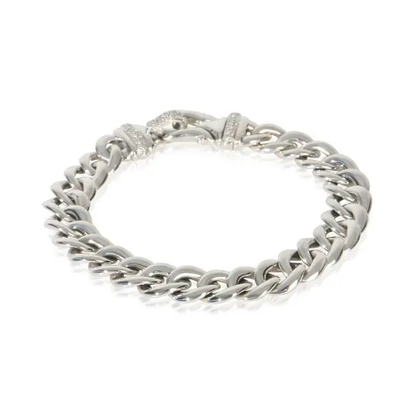 David Yurman Sterling Silver Diamond Buckle Curb Link Bracelet