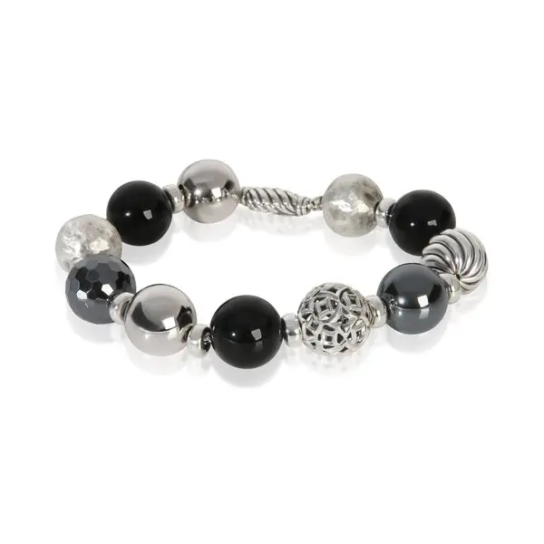 David Yurman Sterling Silver Onyx And Hematite Elements Bracelet - Sterling_silver