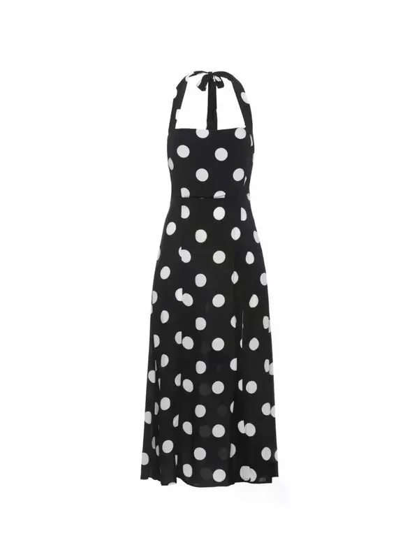 MAR DE MARGARITAS Polka-dot Halterneck Midi Dress - Black