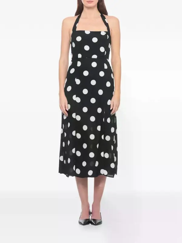 MAR DE MARGARITAS Polka-dot Halterneck Midi Dress