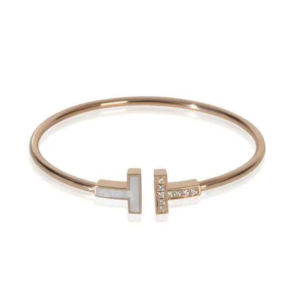 Tiffany & Co. 18k Rose Gold, Mother Of Pearl, And Diamond T Wire Bracelet - Rose_gold