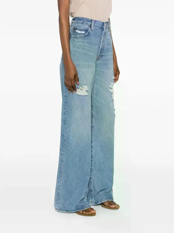 FRAME Loose Distressed Wide-leg Jeans - Blue