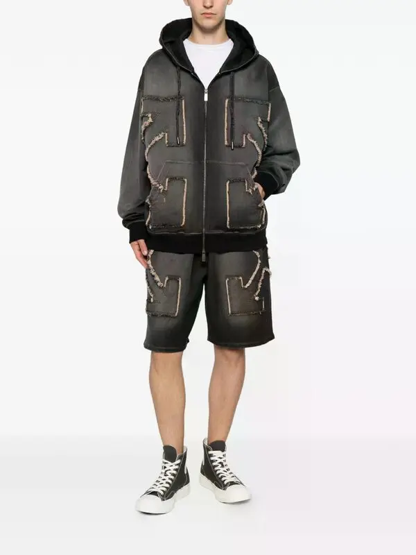 Off-White Arrow Patchwork Distressed Denim Shorts