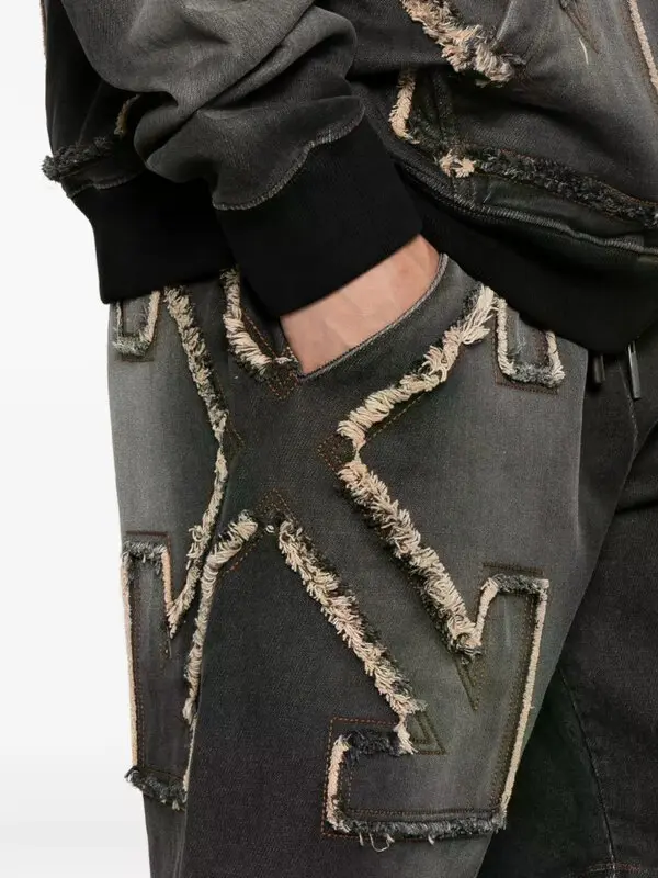 Off-White Arrow Patchwork Distressed Denim Shorts