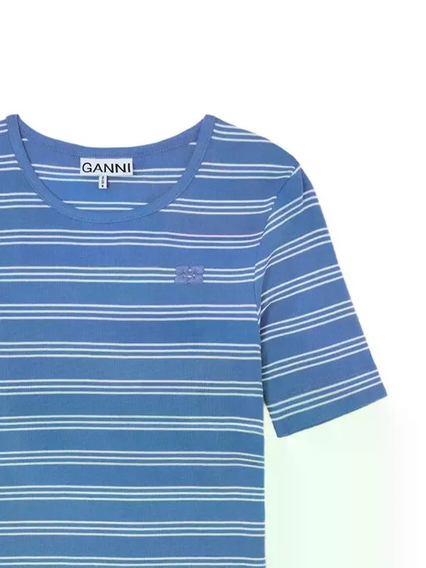 GANNI Striped Rib-knit T-shirt - Blue