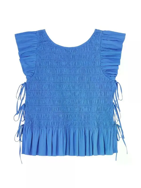 GANNI Ruffled-sleeve Smocked Blouse