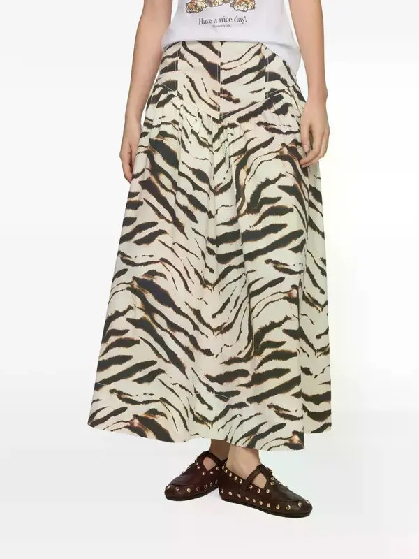 GANNI Zebra-print Gathered Maxi Skirt