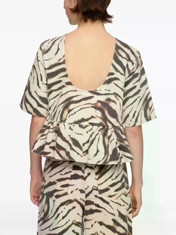 GANNI Zebra-print Peplum-hem Blouse