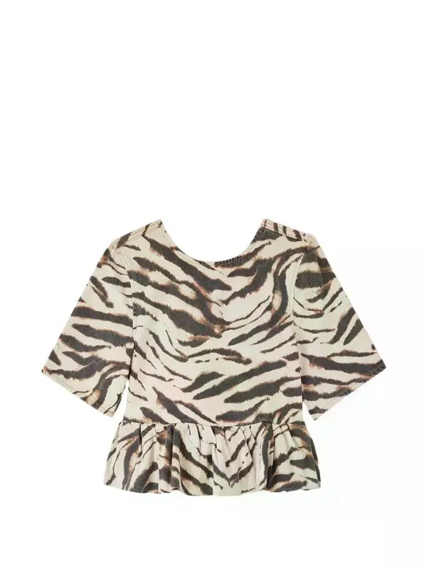 GANNI Zebra-print Peplum-hem Blouse