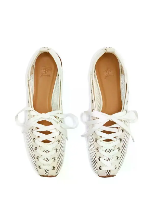 GANNI Mesh Lace-up Ballet Flats