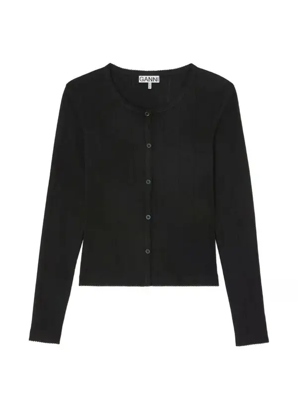 GANNI Pointelle-knit Cardigan - Black