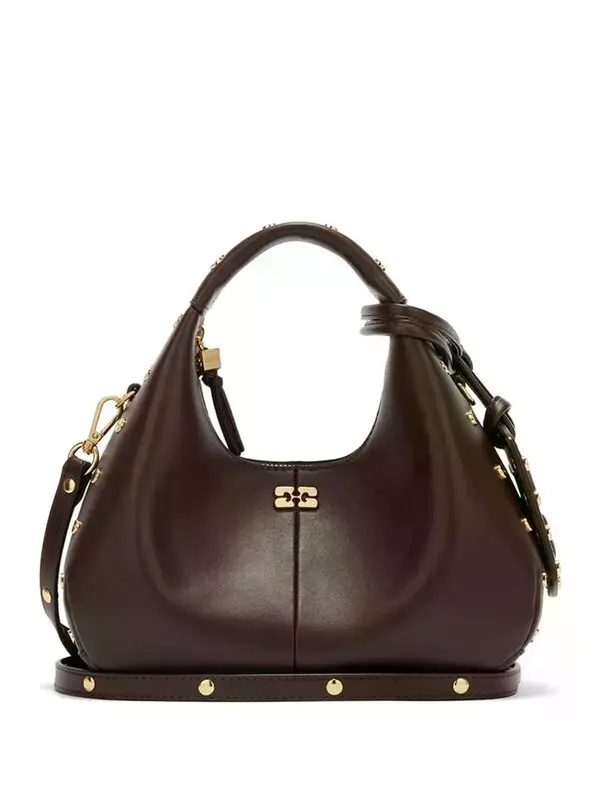 GANNI Mini Studded Tote Bag - Brown