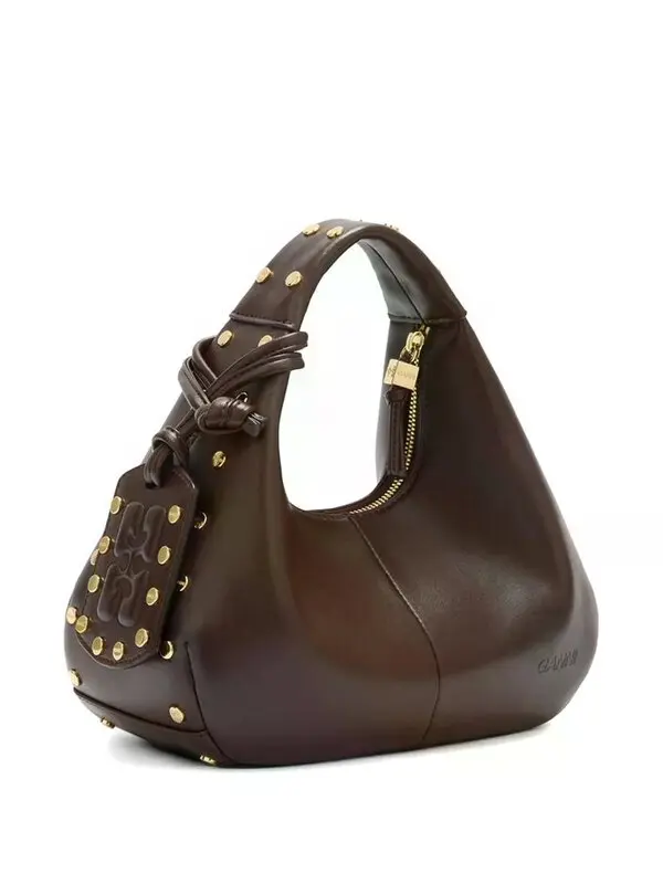 GANNI Mini Studded Tote Bag - Brown