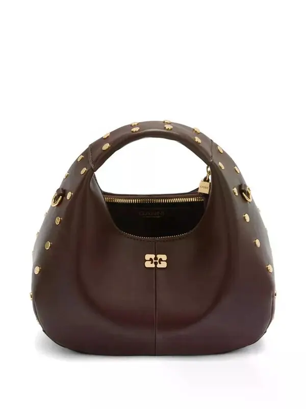 GANNI Mini Studded Tote Bag - Brown